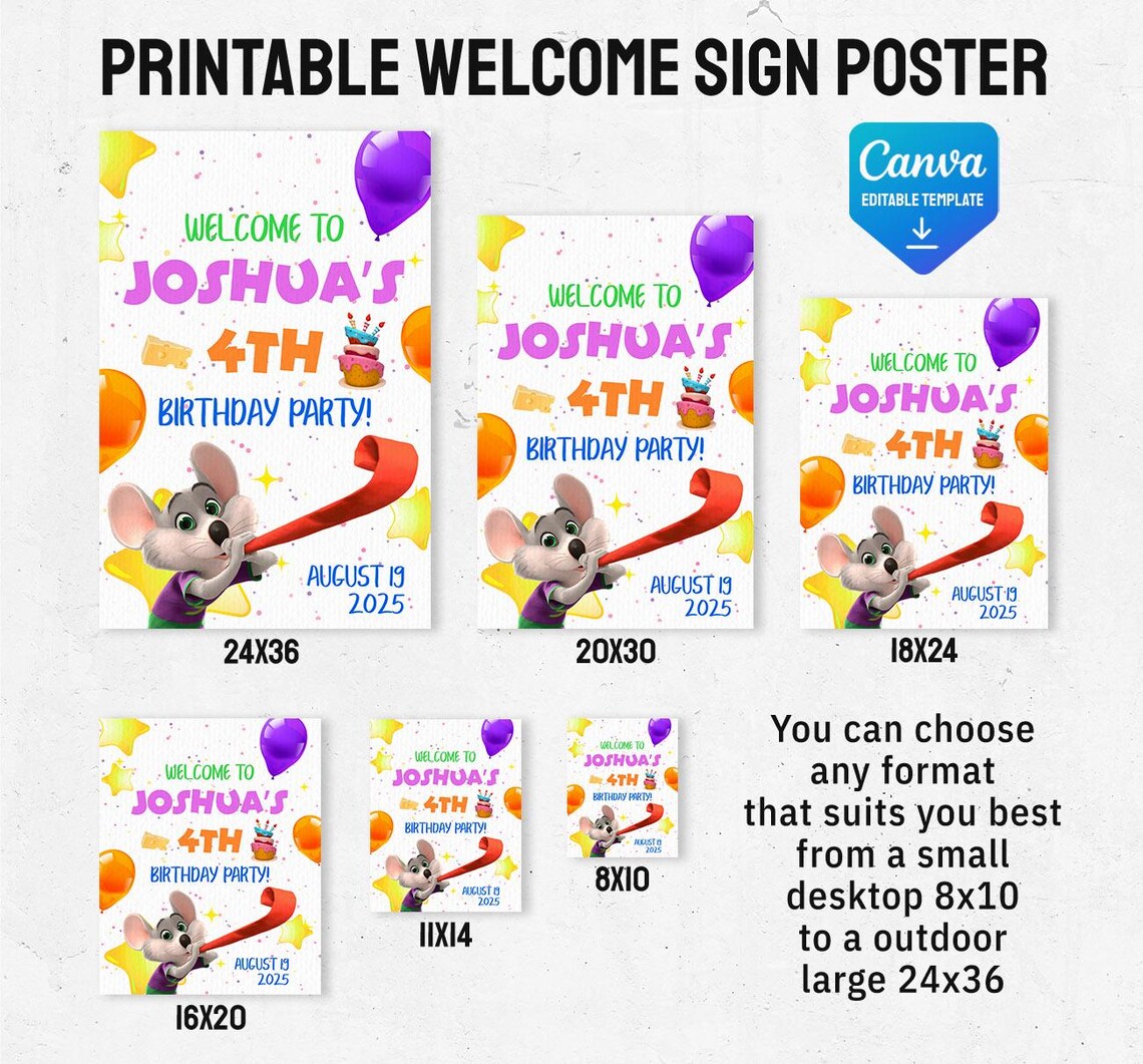 Chuck-e-cheese Welcome Sign Template, Printable Birthday Party Mouse ...