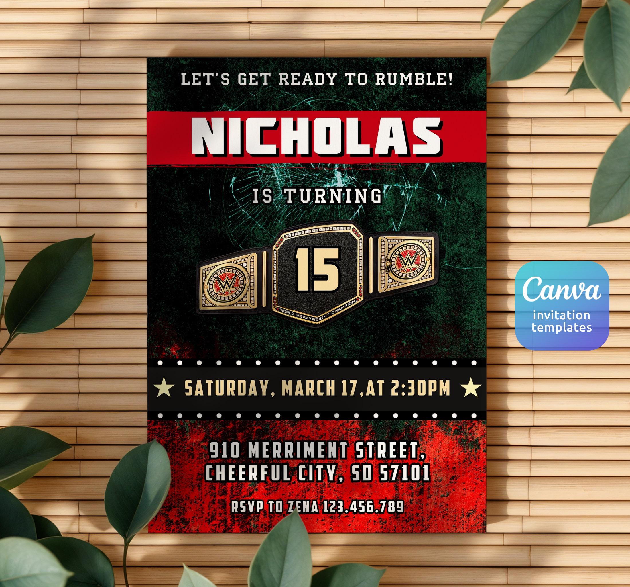 Wrestling Birthday Invitation, Boy Birthday Invite, Fighting Invitation ...