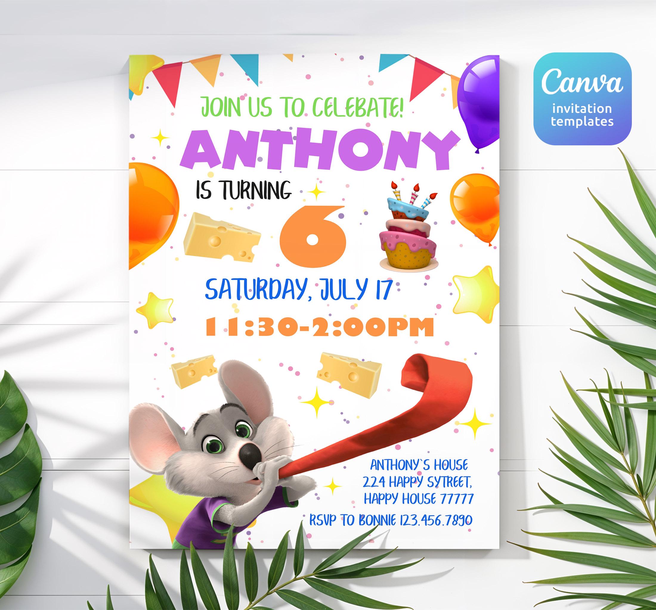 Printable Invitations Chuckencheese Chuck E Cheese Invitation, Chuck E