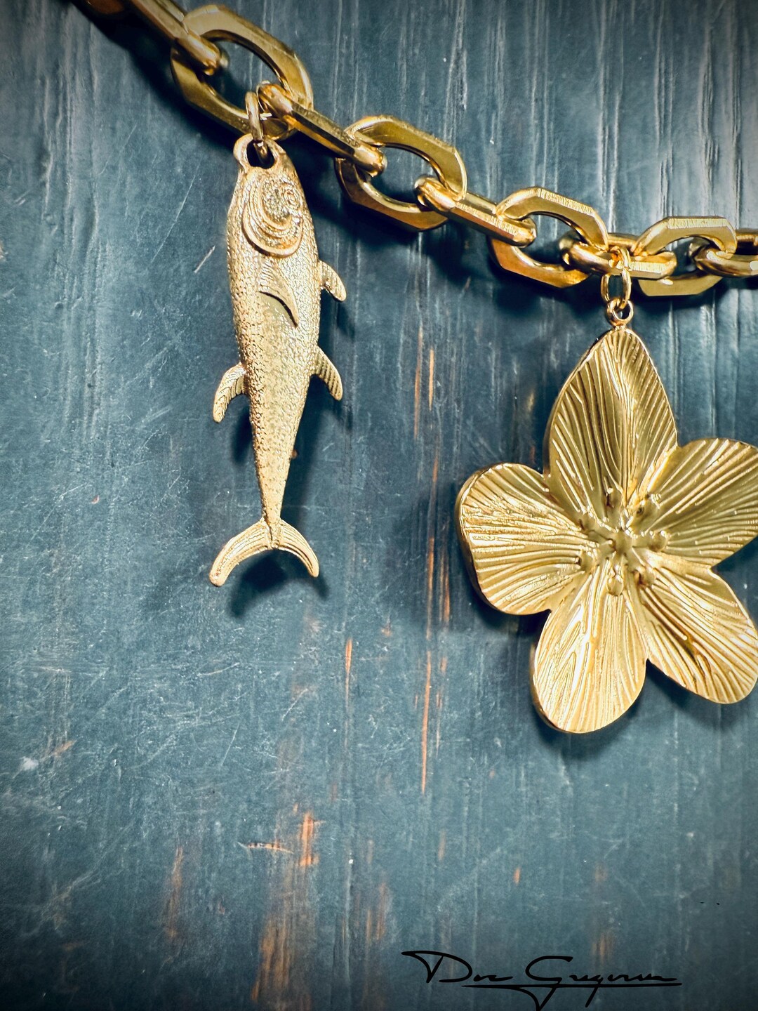 Nefertari - Scarab & Lotus Statement Necklace - Chunky Gold Chain With ...