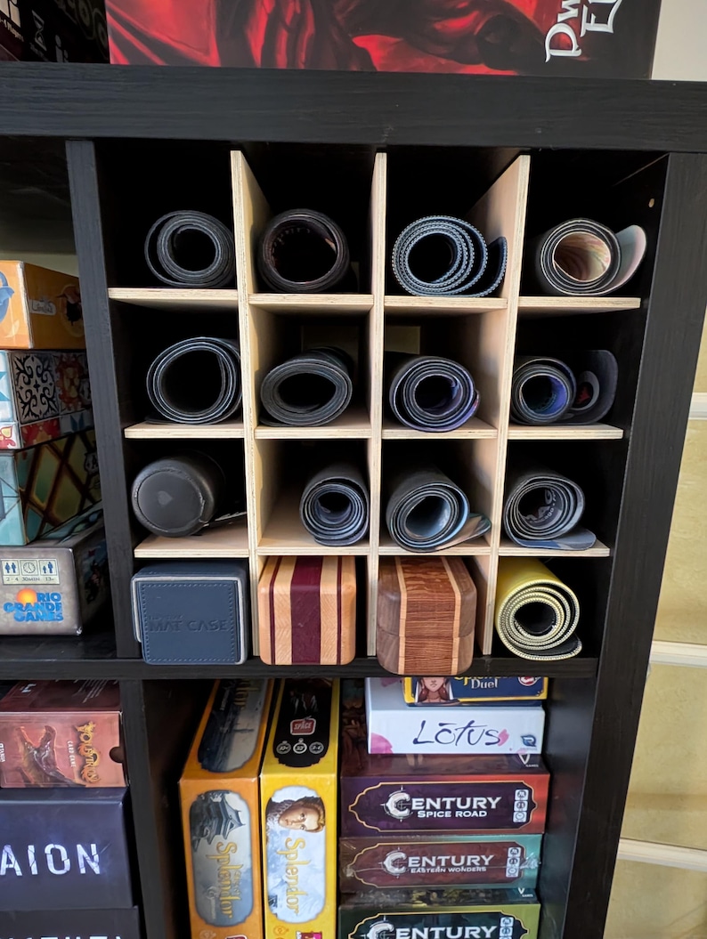 Playmat Storage Organizer - 16 Slot Wooden Grid - TCG Playmat Display ...