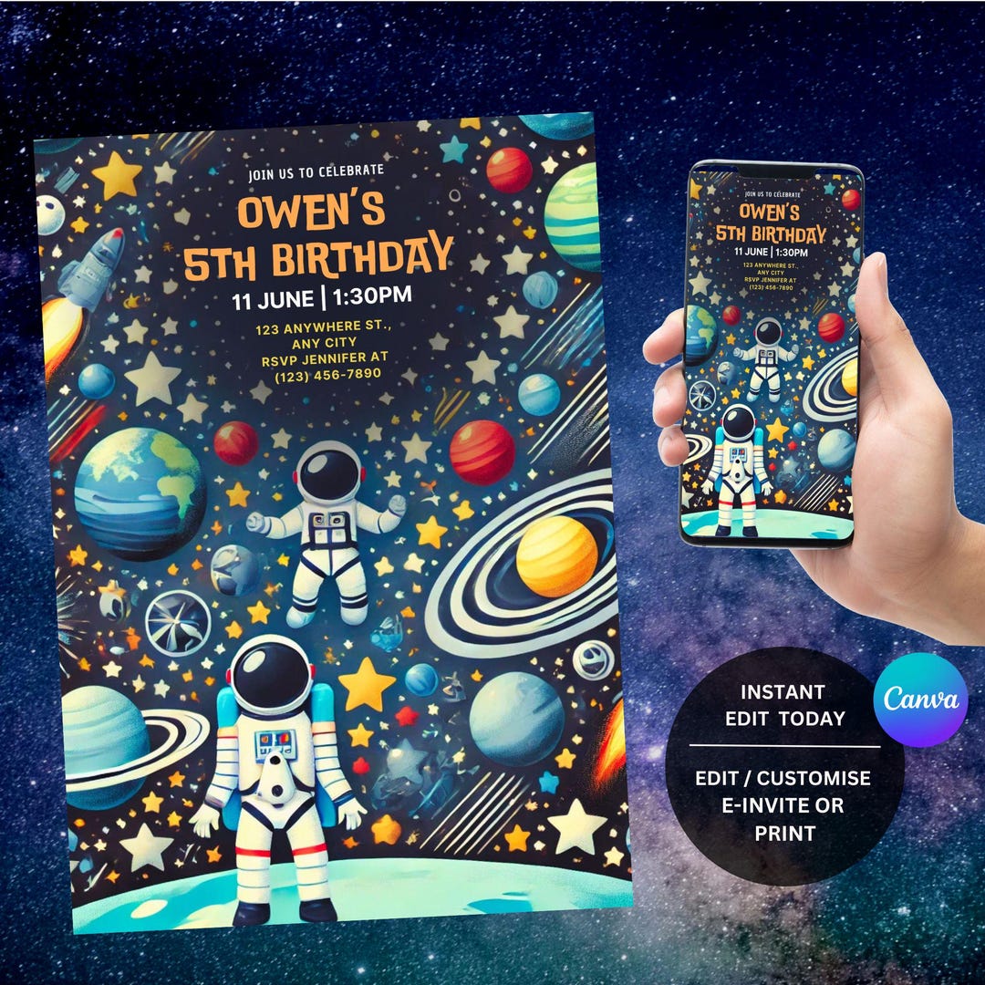 Editable Space Birthday Invitation | Astronaut Party Invite | Outer ...