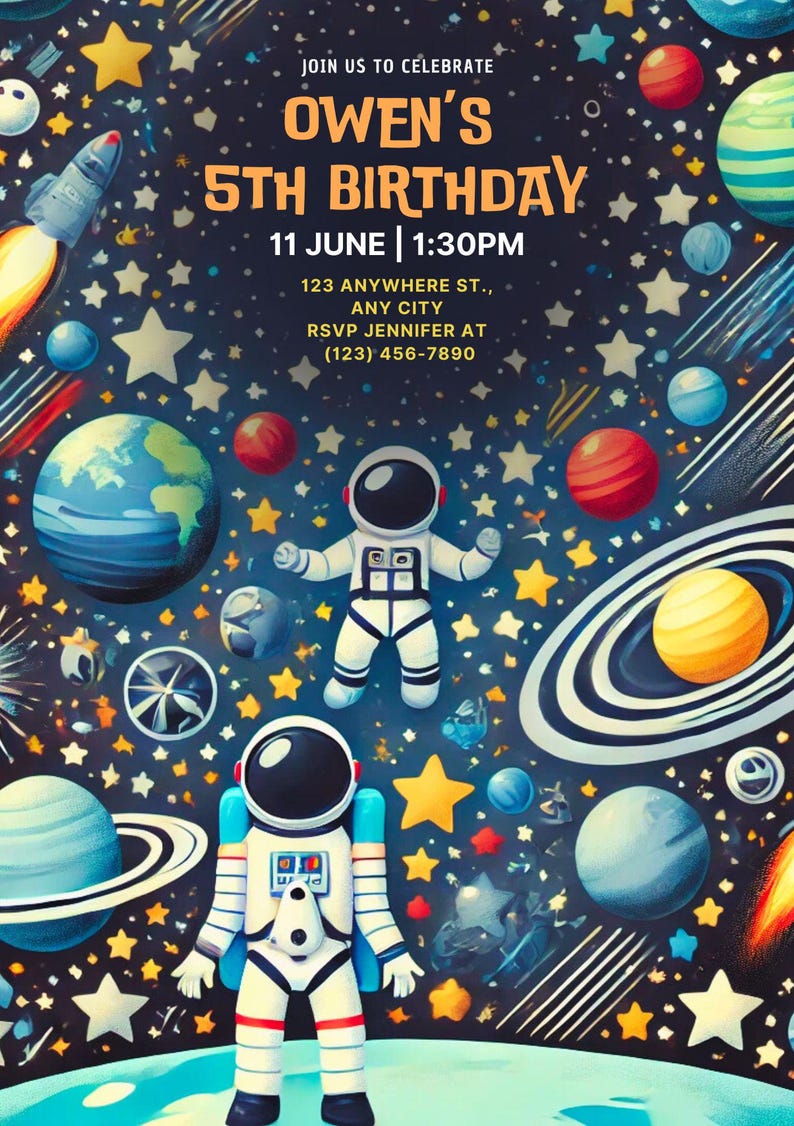Editable Space Birthday Invitation Astronaut Party Invite Outer Space ...