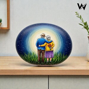 Hand Painted Couple Rock Art, Elderly Love Pebble Painting, Romantic ...