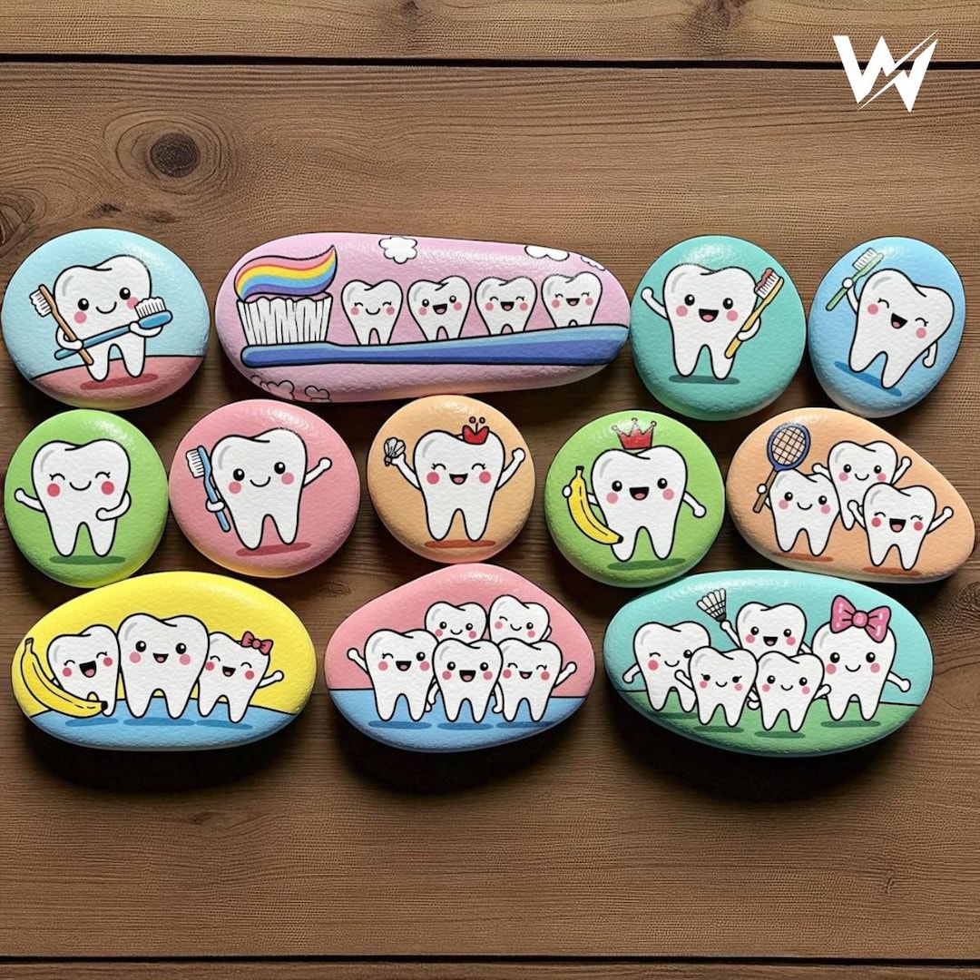 Tooth Painted Rocks Set, Hand Painted Tooth Pebbles, Hand Painted ...