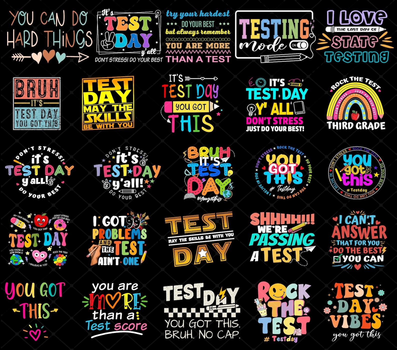 Test Day Png Bundle SVG-PNG, Testing Day, State Testing Svg, Rock the ...