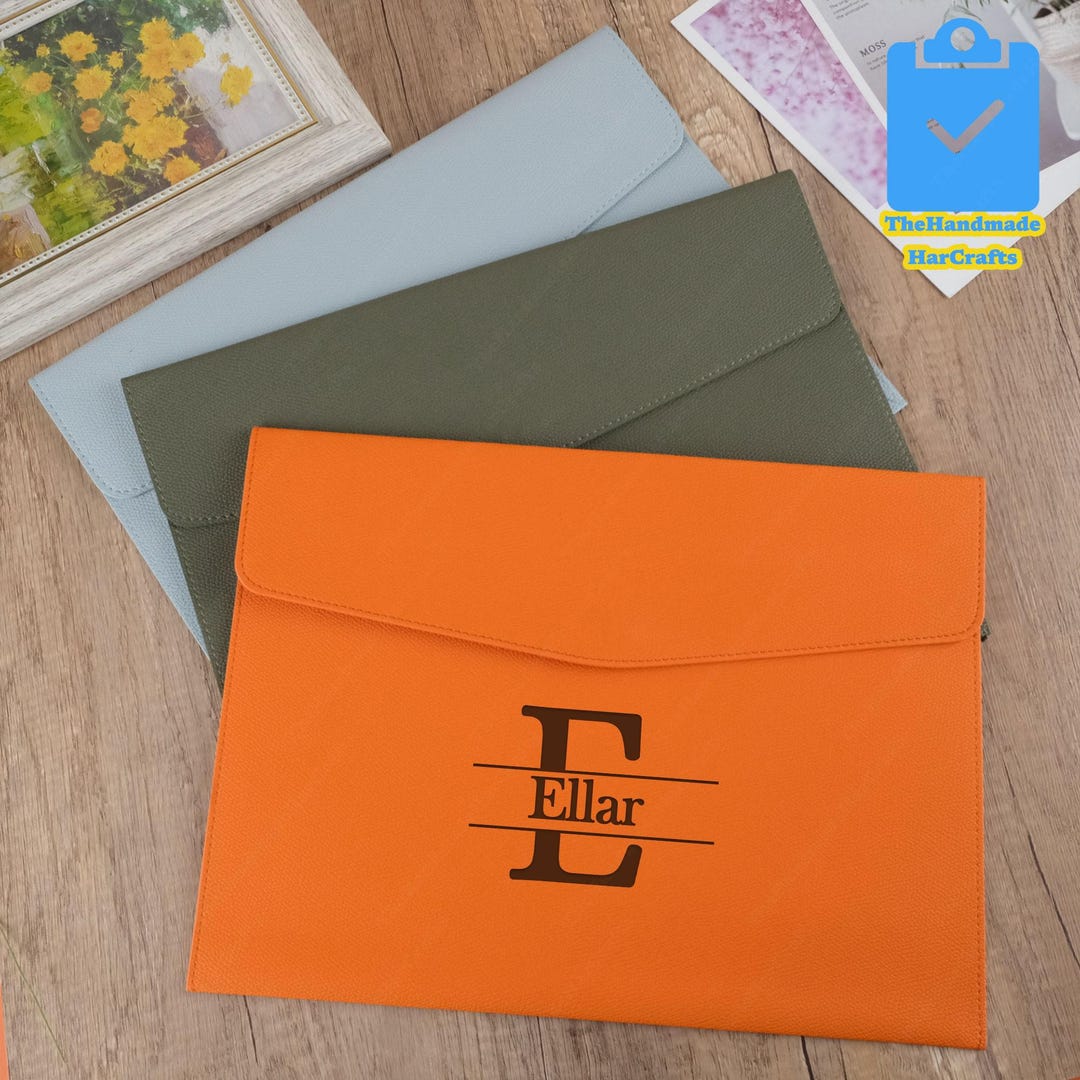Personalized Leather File Folder, Engrave Name Travel Document ...