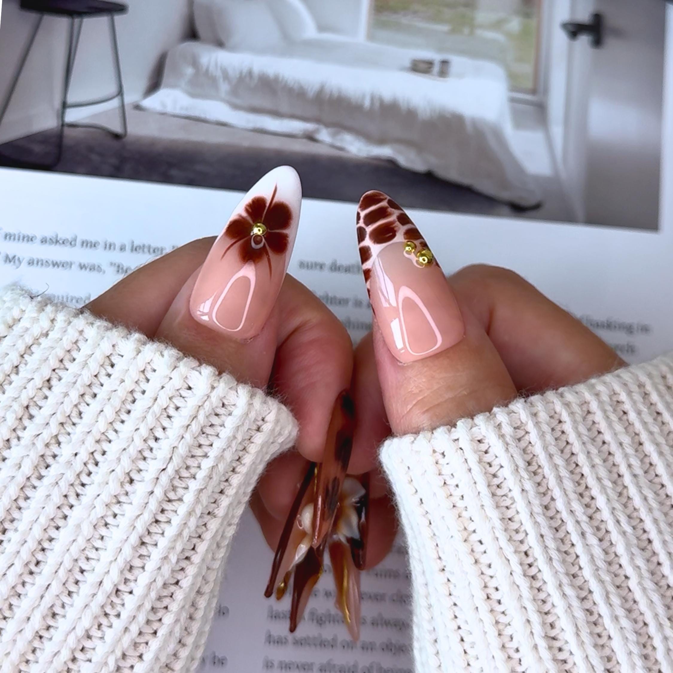 Long Stiletto Nail Tortoiseshell Design Animal Print 3D Sculpted ...