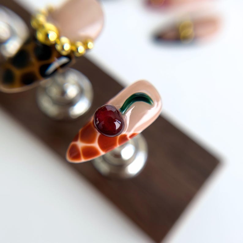 Cherry Press on Nails for Dinner Date Party or Special Occasion With 3D ...