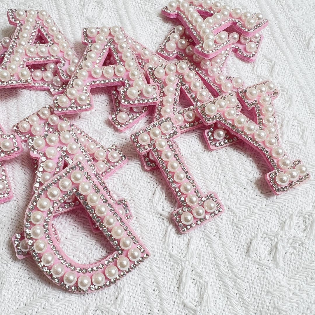 Pink Pearl Letter Patch – A-Z Rhinestone Alphabet Iron-on Patch – Pearl ...