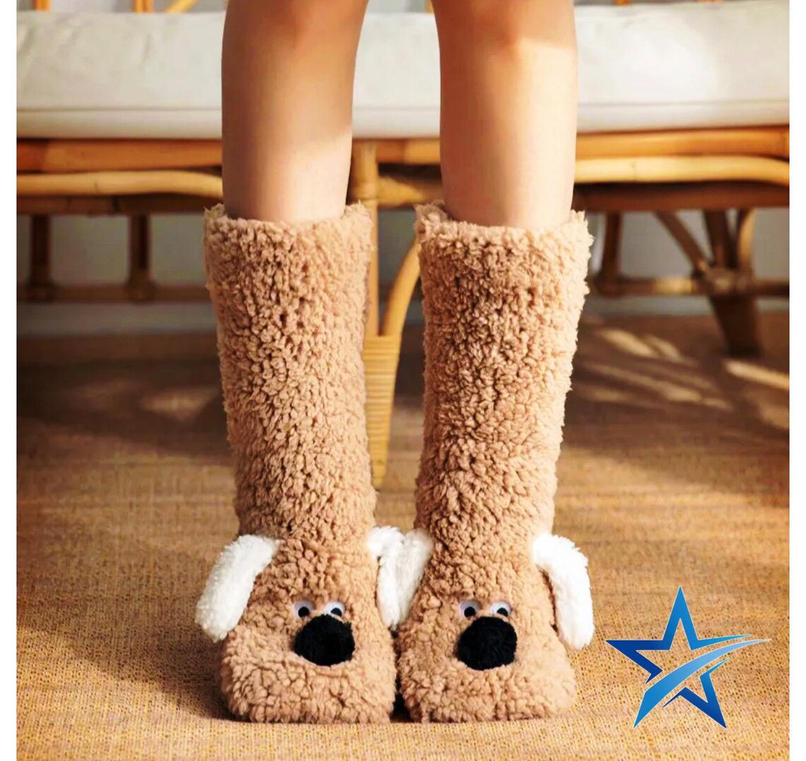 Cartoon Dog Plush Socks: Unisex Winter Non-slip Floor Socks - Etsy