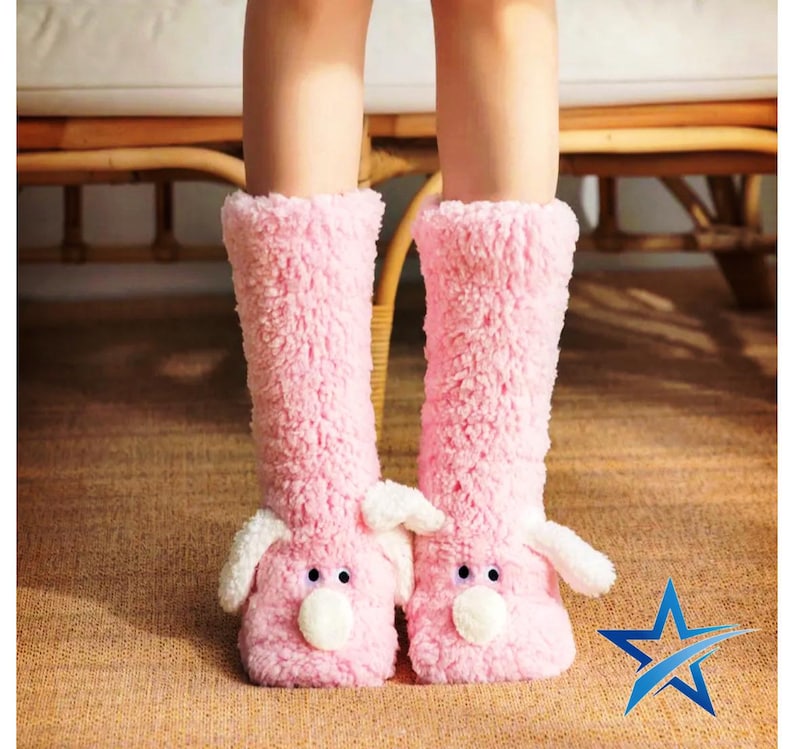 Cartoon Dog Plush Socks: Unisex Winter Non-slip Floor Socks - Etsy