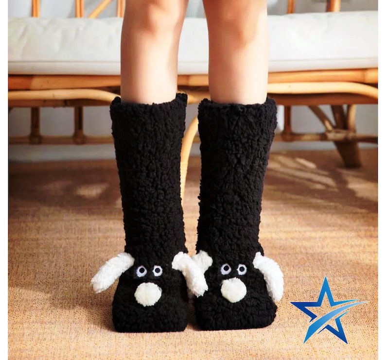 Cartoon Dog Plush Socks: Unisex Winter Non-slip Floor Socks - Etsy
