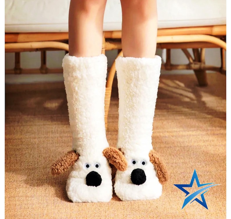 Cartoon Dog Plush Socks: Unisex Winter Non-slip Floor Socks - Etsy