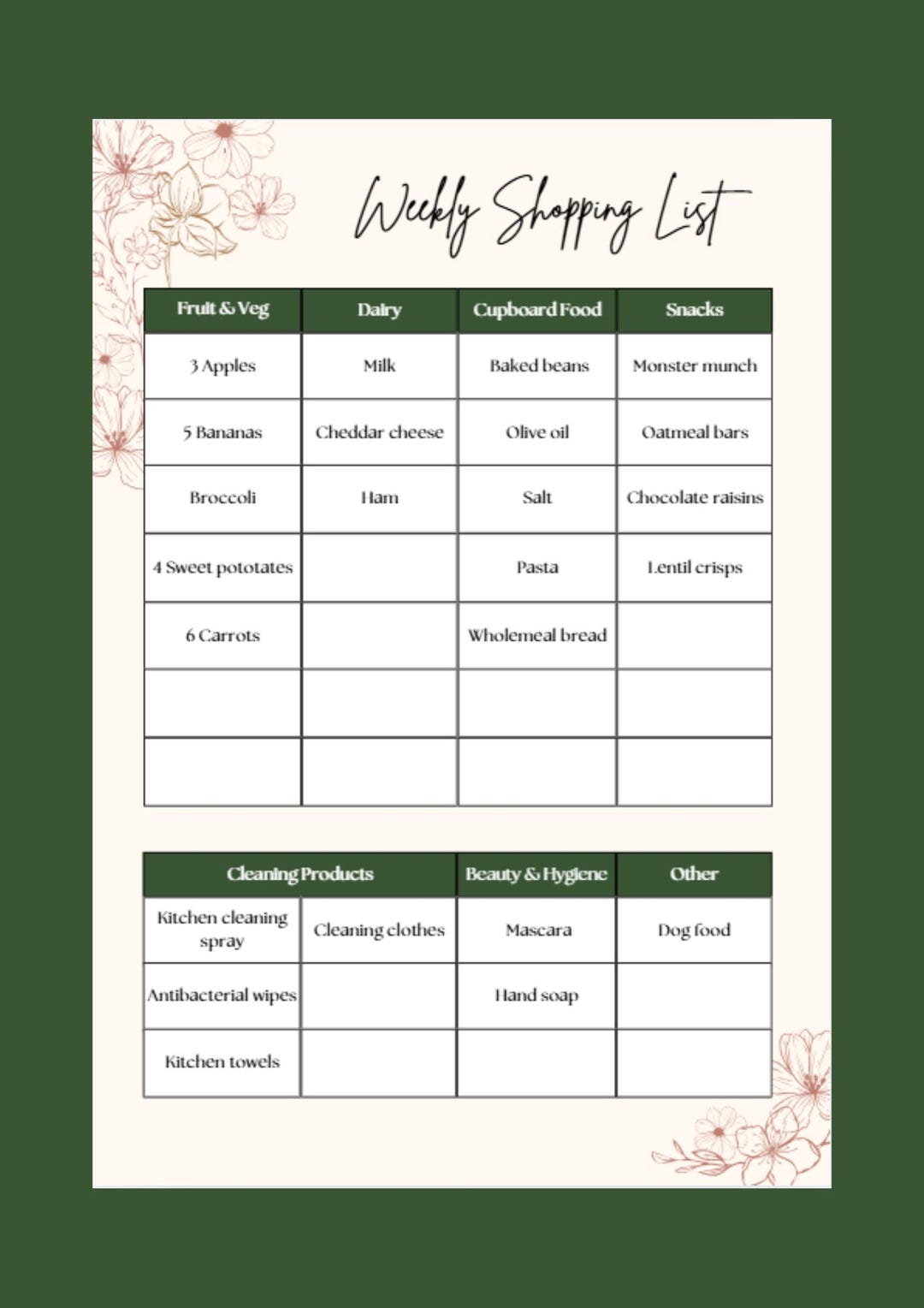 Digital Shopping List - Printable - Shopping Essentials - Organised ...