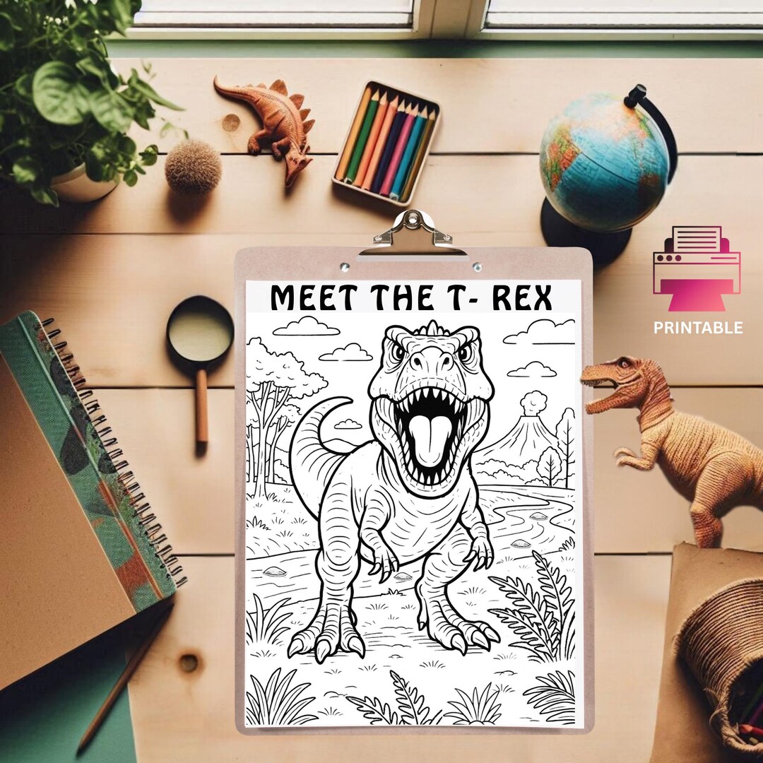 T-rex Dinosaur Coloring Pages for Kids, Educational Activity Pack ...