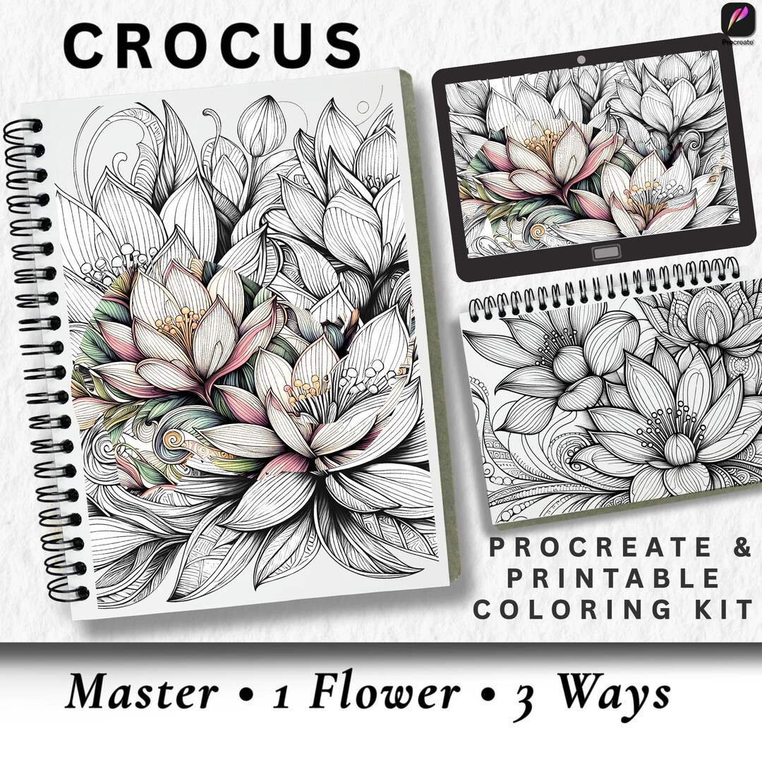Crocus Botanical Colouring Page | Printable Floral Adult Coloring Sheet ...