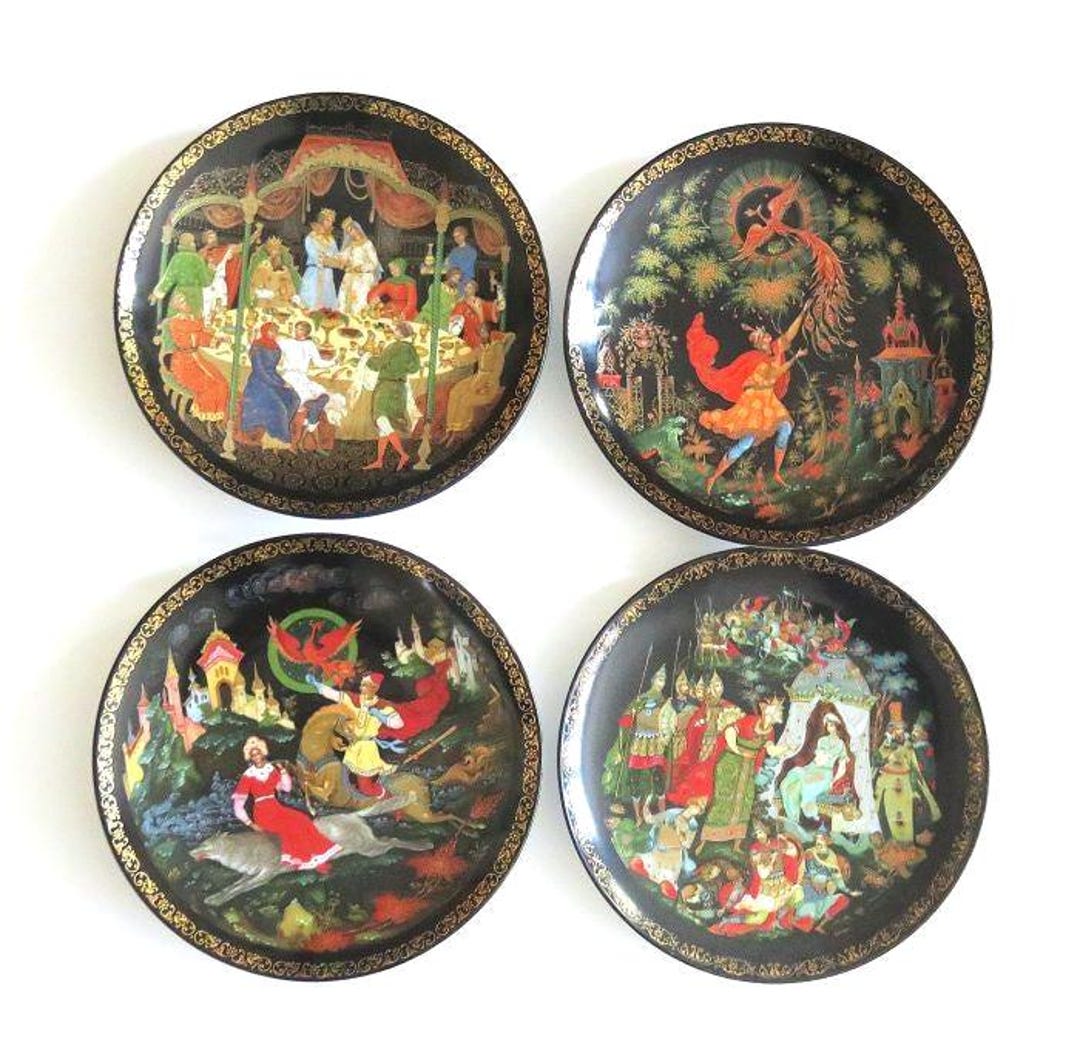 4 VINTAGE PALEKH Plates,legends Collection,7 3/4",vg Condition,firebird ...