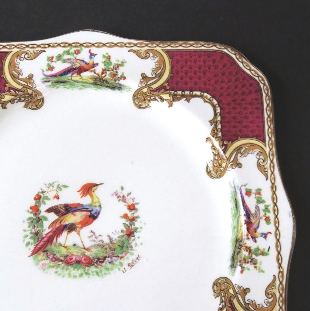 ANTIQUE CHELSEA BIRD Square Plate,staffodshire,england,myott,a.robert,8 ...