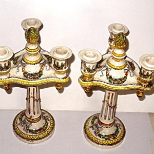 2 BIG 14 SICILY CERAMIC Candelabras,hand Painted Set,italy,baroque ...