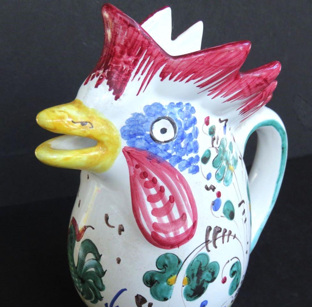 VINTAGE 7" DERUTA ROOSTER Pitcher,arabesco,plus Green Rooster,hand ...