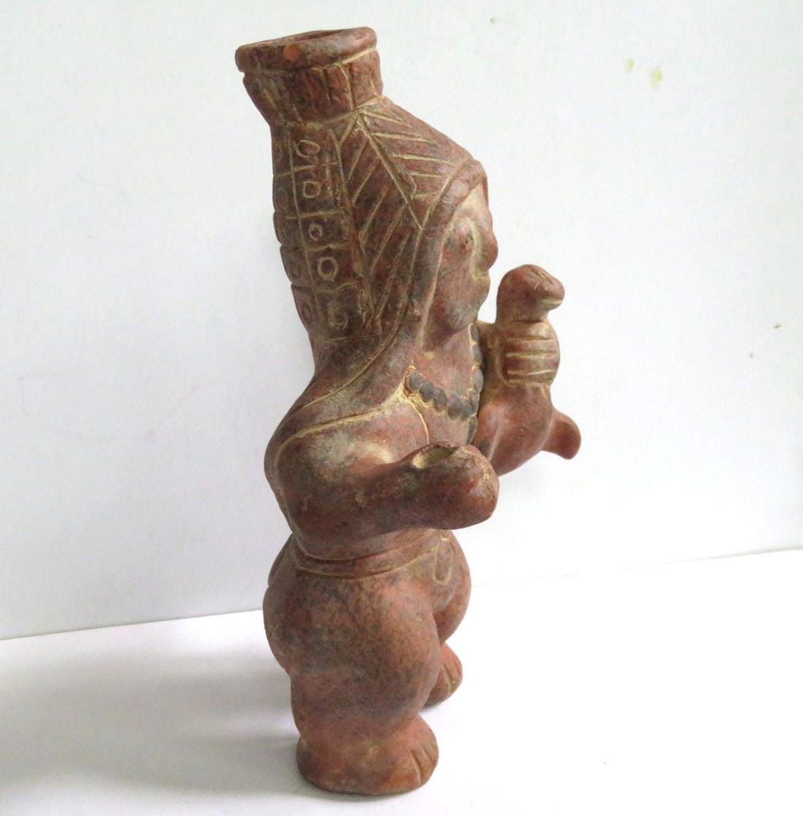 VINTAGE COPY of PRECOLUMBIAN Art,aztec,maya,mexico,10" Handmade Clay ...