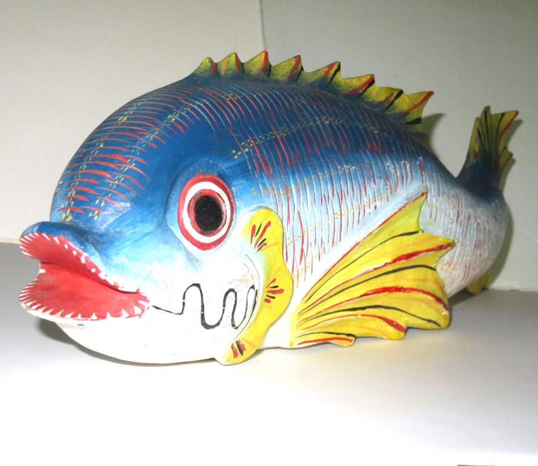 HUGE 24 FOLK ART Fish,5 Pound Coi,hand Carved Vintage Wood,hand Painted ...