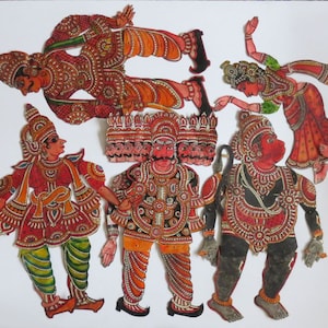 5 Big SHADOW PUPPETS India,vintage Andhra Pradesh Dance Puppets ...