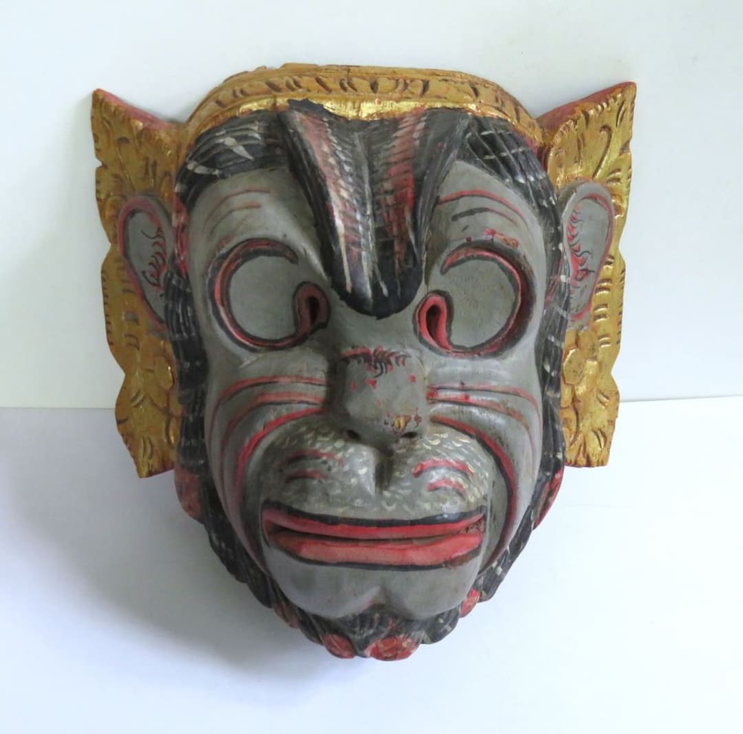 VINTAGE BALI Barong MONKEY Mask,folk Art Wall Display,hand Carved Wood ...