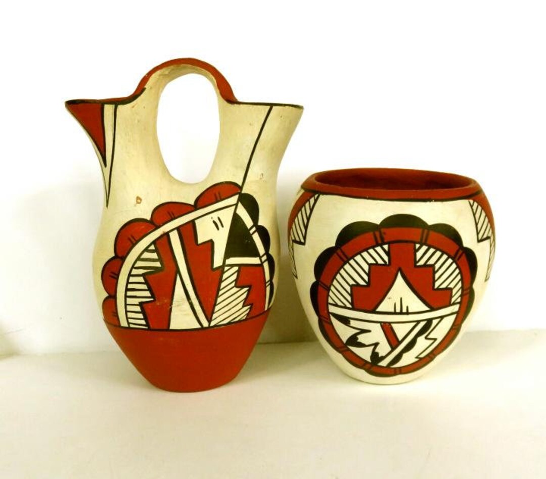 2 ACOMA POTTERY,WEDDING Vase and Bowl,signed A.tuttle,vintage ...