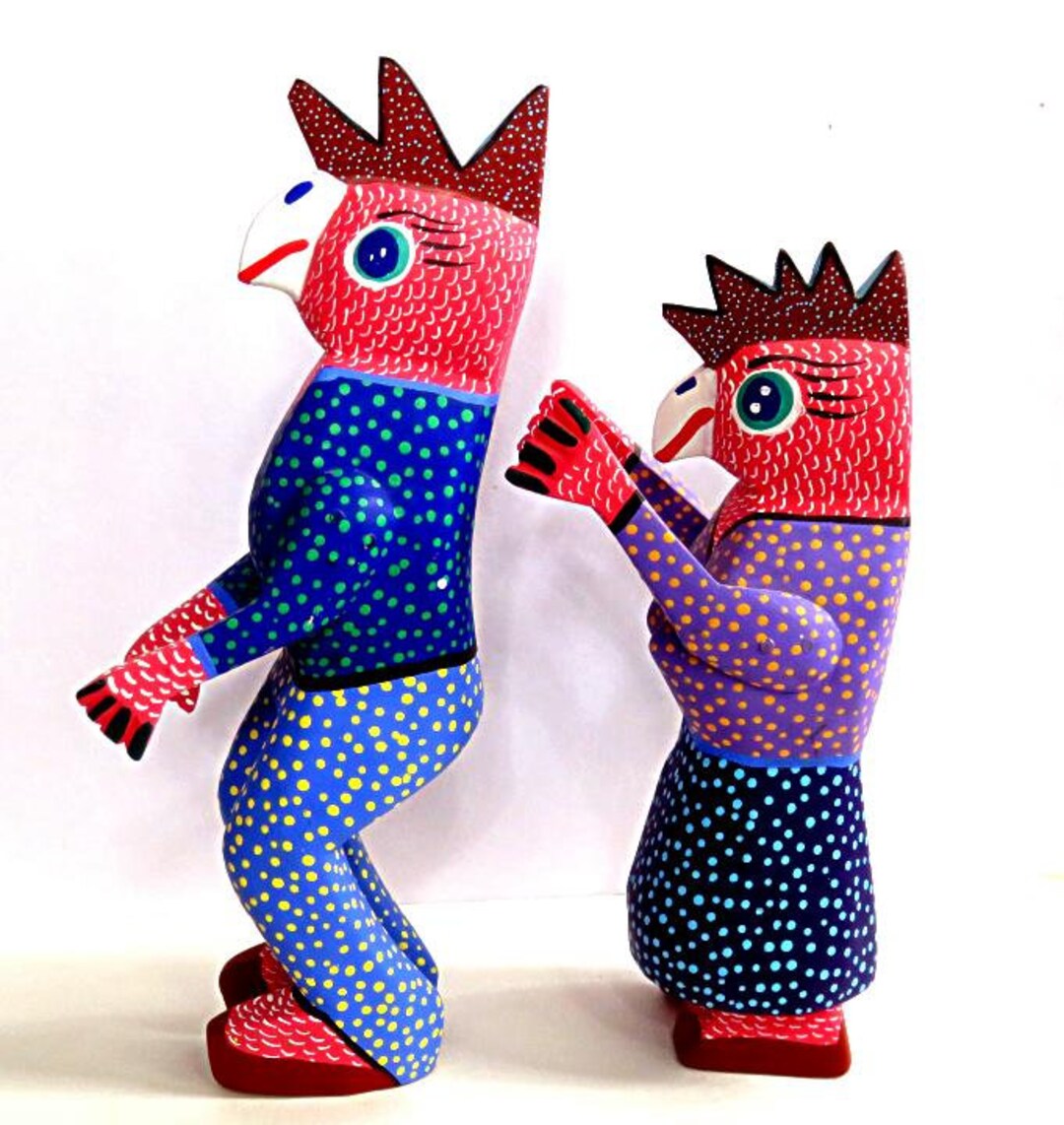 Big FOLK ART Mexico,happy Couple,alebrije 10 Rooster and 8 1/2hen ...