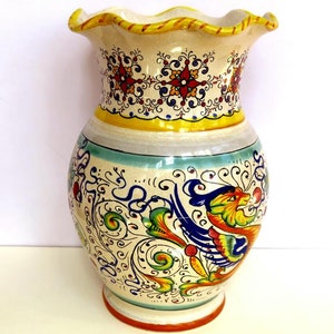 Big DERUTA RAFFAELLESCO VASE,9 1/2 High,hand Painted,italy,majolica ...
