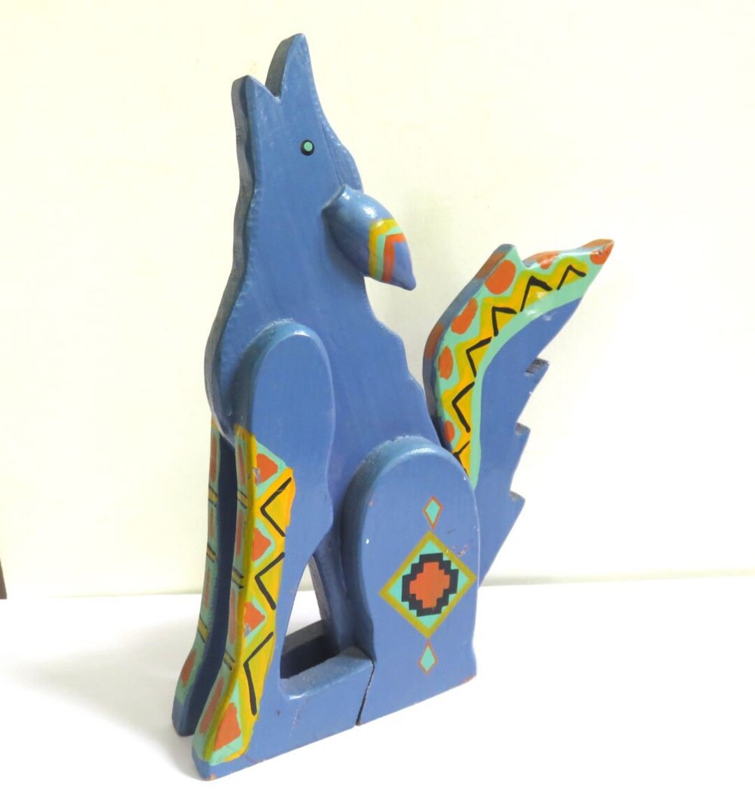 11" VINTAGE COYOTE FOLK Art,handmade,hand Painted,purple Wood Sculpture ...