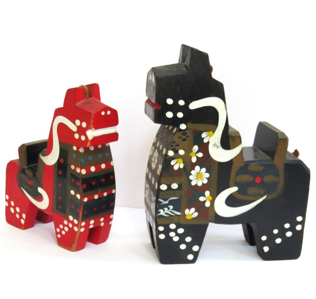 FOLK ART Horses,japan Yawata-uma,hachinohe,set of Good Luck Wood ...