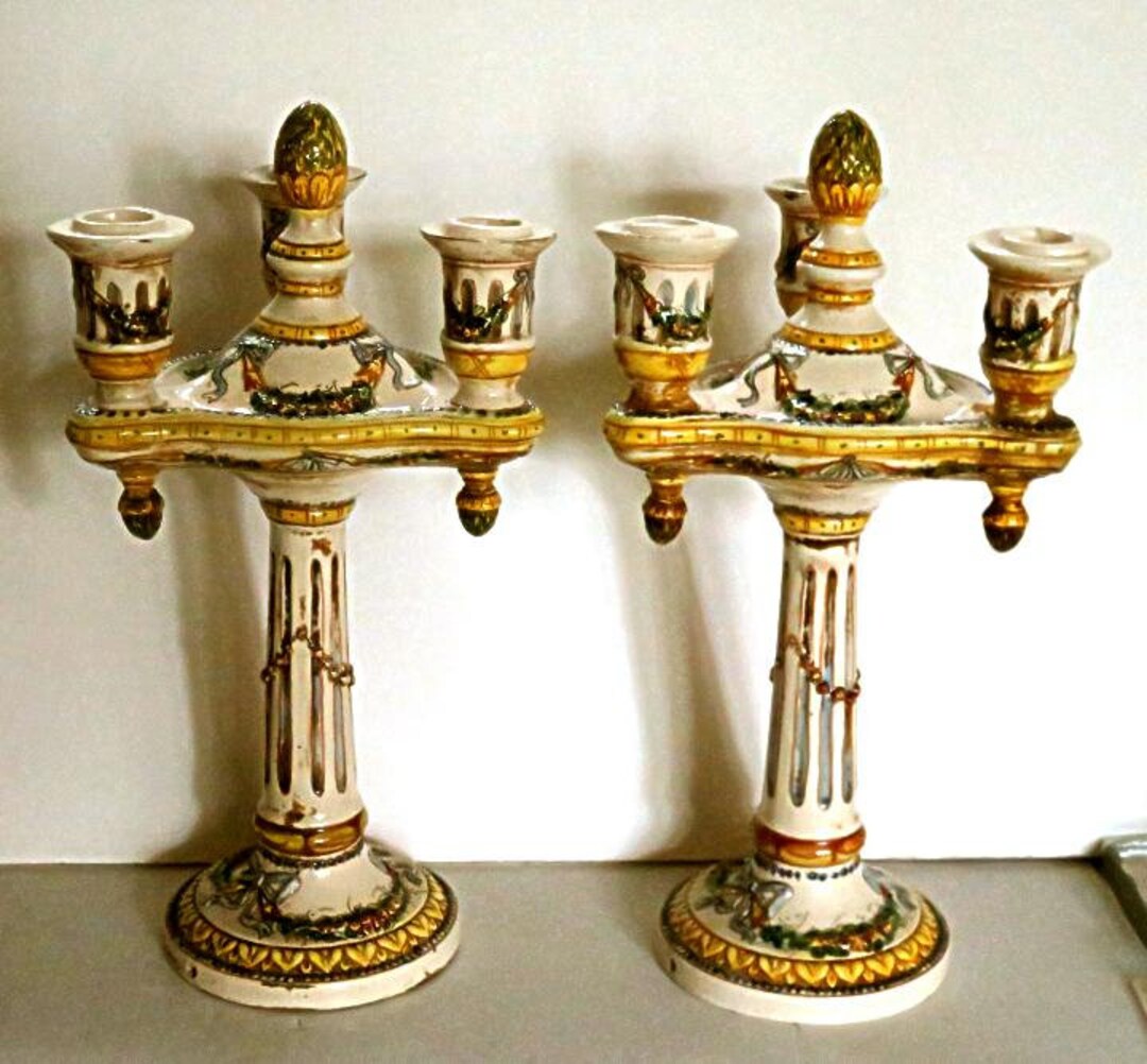 2 BIG 14 SICILY CERAMIC Candelabras,hand Painted Set,italy,baroque ...