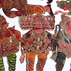 5 Big SHADOW PUPPETS India,vintage Andhra Pradesh Dance Puppets ...