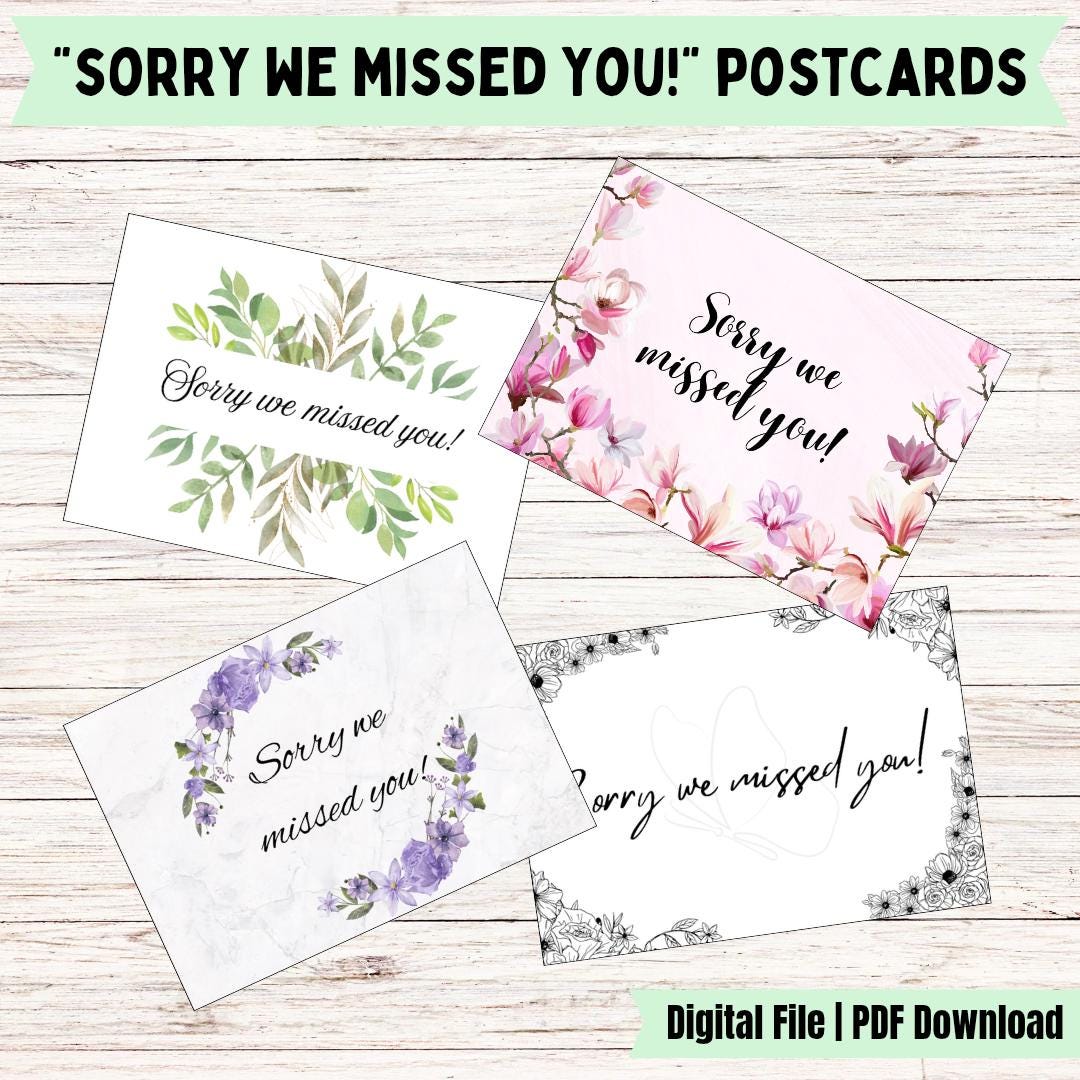 Set of "sorry We Missed You!" Postcards | 10 Unique Designs | PDF ...