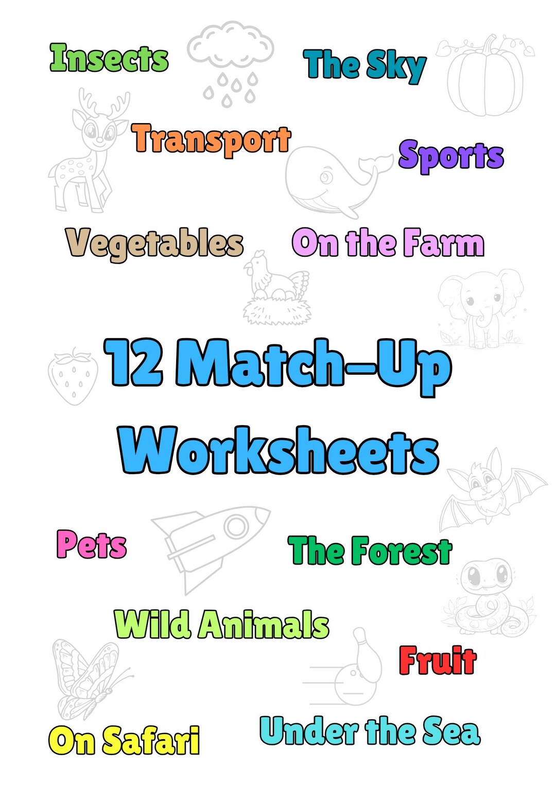 12 Match-up Worksheets for Kids - Etsy