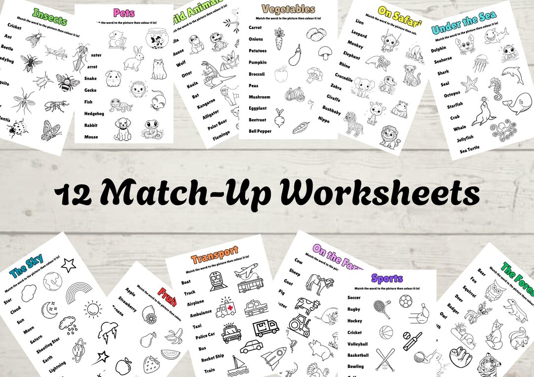Fun Match-up Worksheets for Kids - Etsy