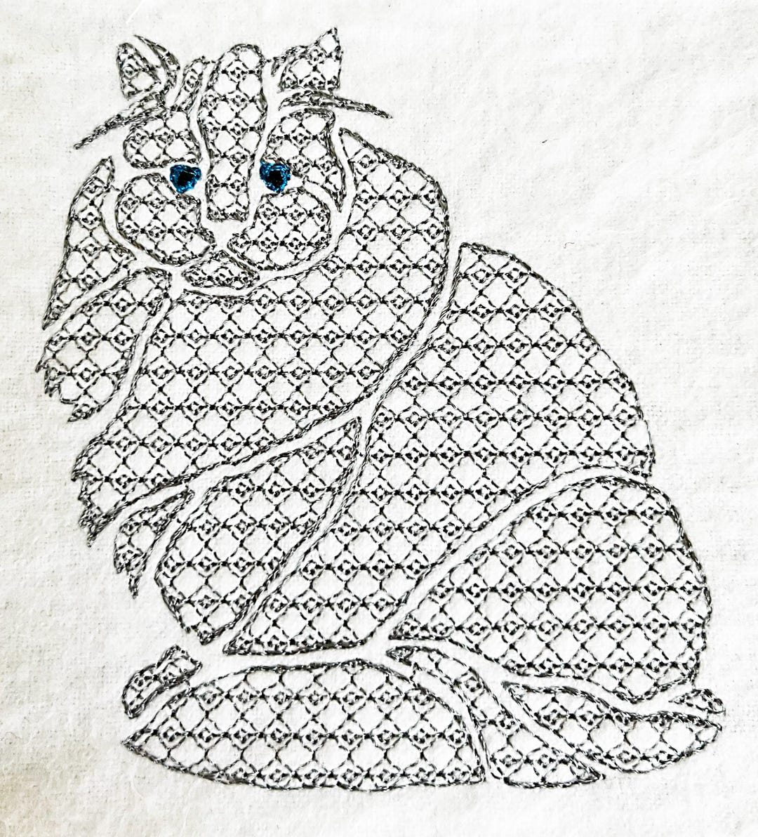 Earl of Fluff, Proud Blackwork Cat Embroidery Design, Seated Long ...
