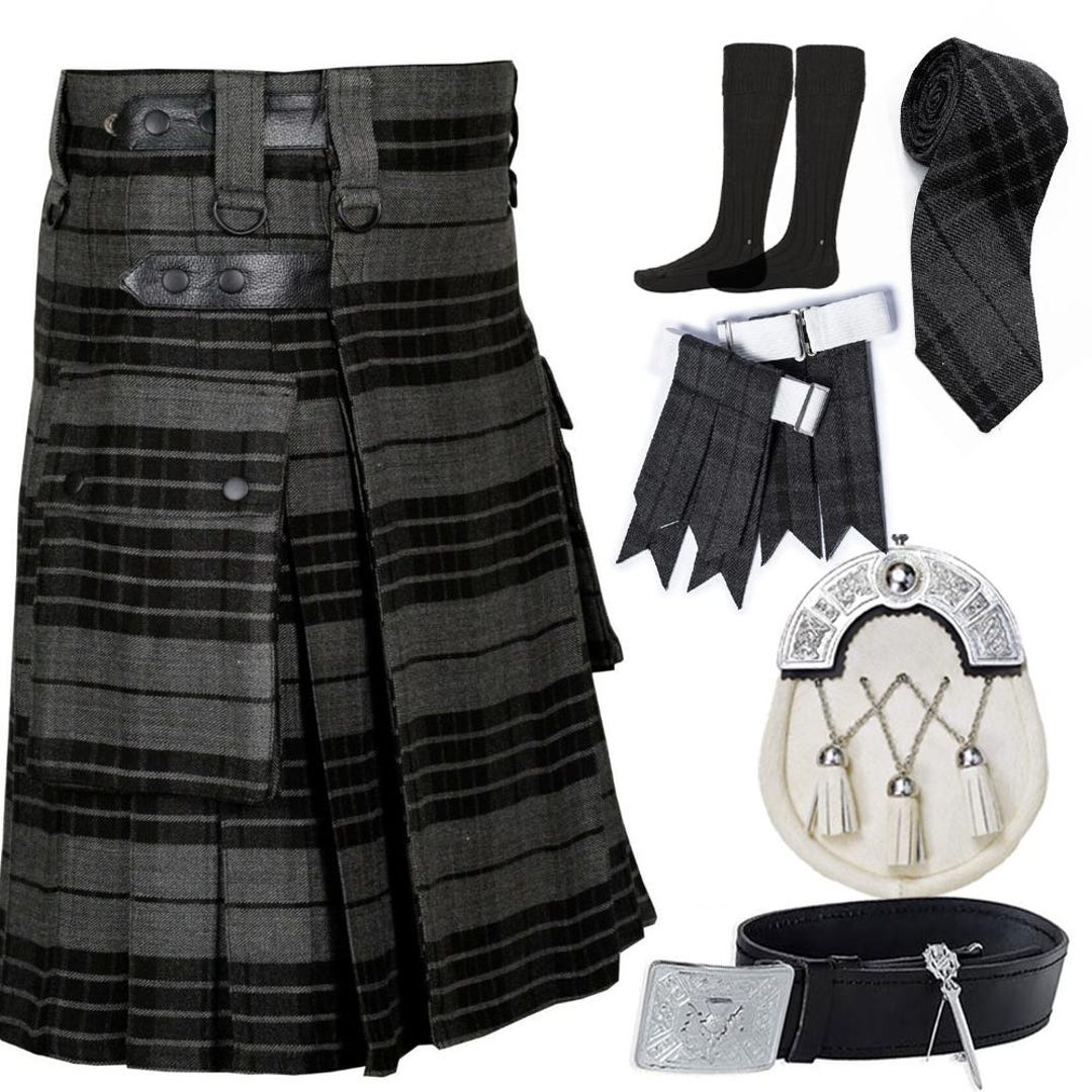 Men's Wedding Kilt Set Scottish Tartan Design Utility 8 Pieces ...