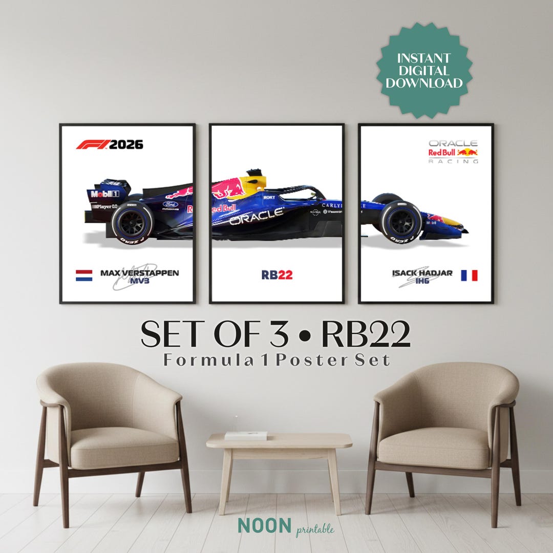 Red Bull F1 RB22 Poster Set, Verstappen & Hadjar, Motorsport Art ...