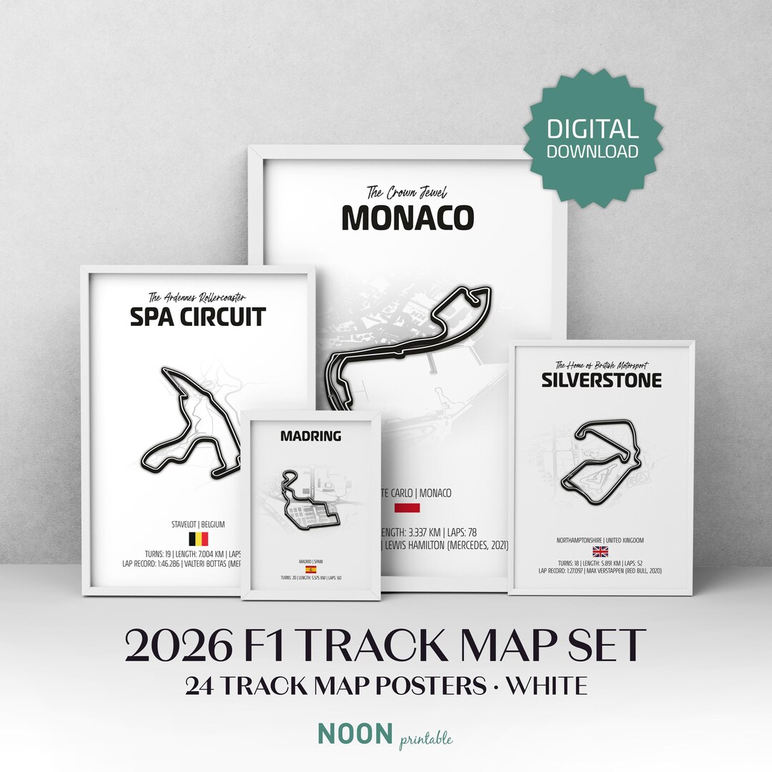 Formula 1 Poster 2026 Track Map: Minimalist White Digital Wall Art - Etsy