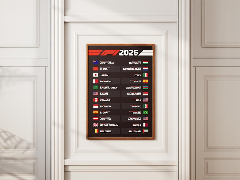 2026 Formula 1 Calendar Poster | F1 Race Schedule, Track Icons (digital ...