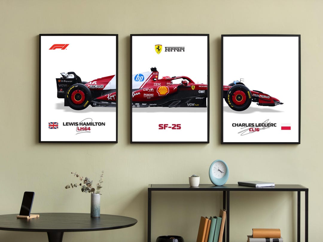 Formula 1 Poster Set SF-25: Ferrari, Hamilton, Leclerc Digital Wall Art ...
