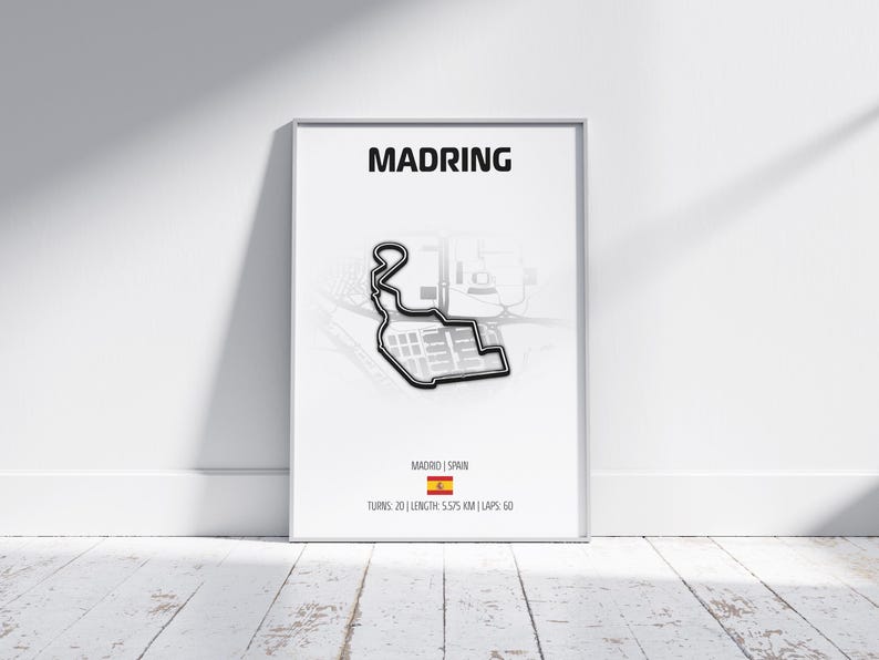 Formula 1 Madring Circuit Print: Minimalist Black White Digital Racing ...