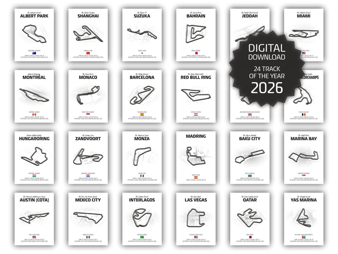 Formula 1 Poster 2026 Track Map: Minimalist White Digital Wall Art - Etsy