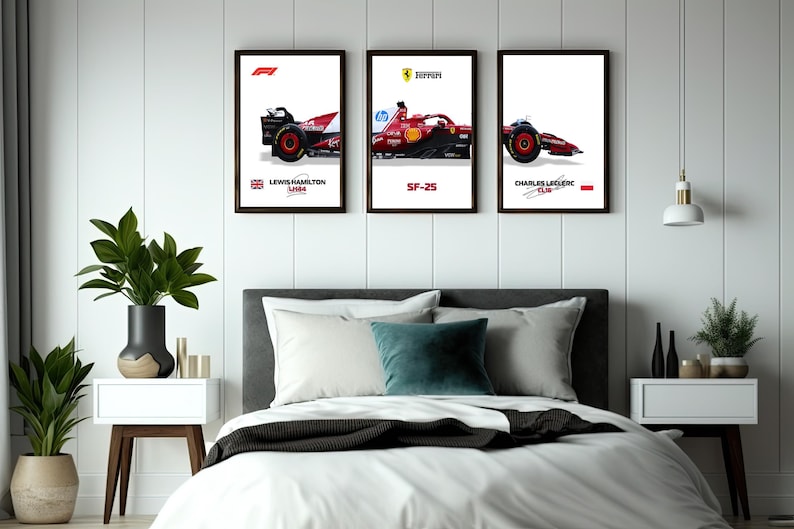 Formula 1 Poster Set SF-25: Ferrari, Hamilton, Leclerc Digital Wall Art ...