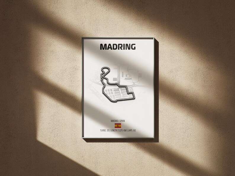 Formula 1 Madring Circuit Print: Minimalist Black White Digital Racing ...