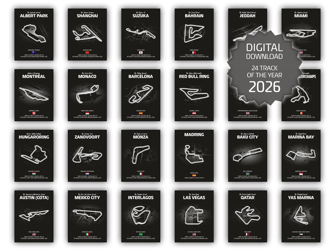 2026 Formula 1 Track Map Poster, Minimalist F1 Wall Art (digital ...
